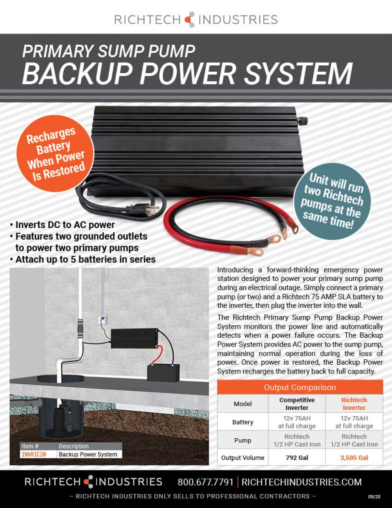 Primary Sump Pump Backup Power System - Richtech Industries