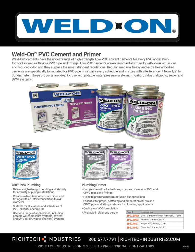 Weld-On® PVC Cement and Primer - Richtech Industries