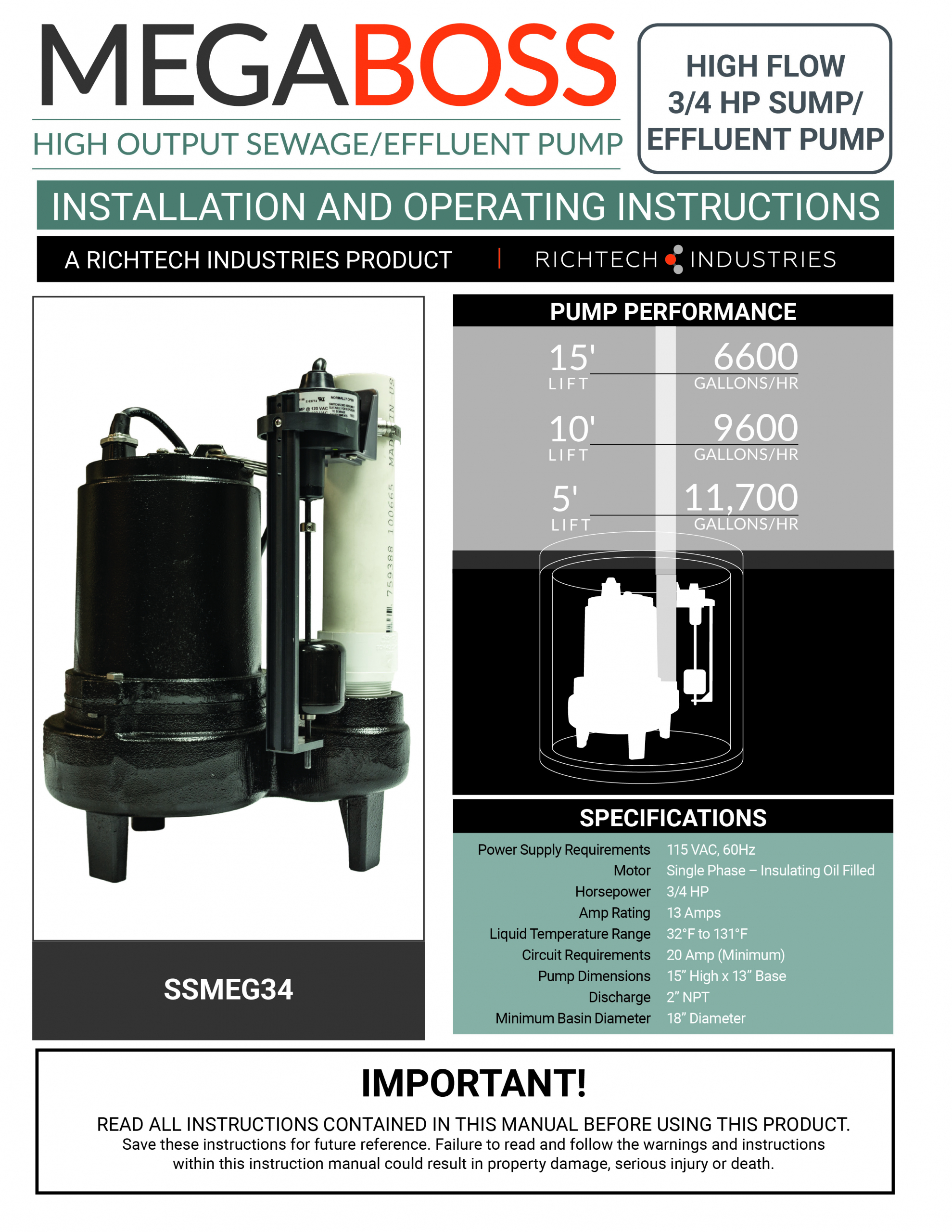 MegaBoss High Output Sewage/Effluent Pump