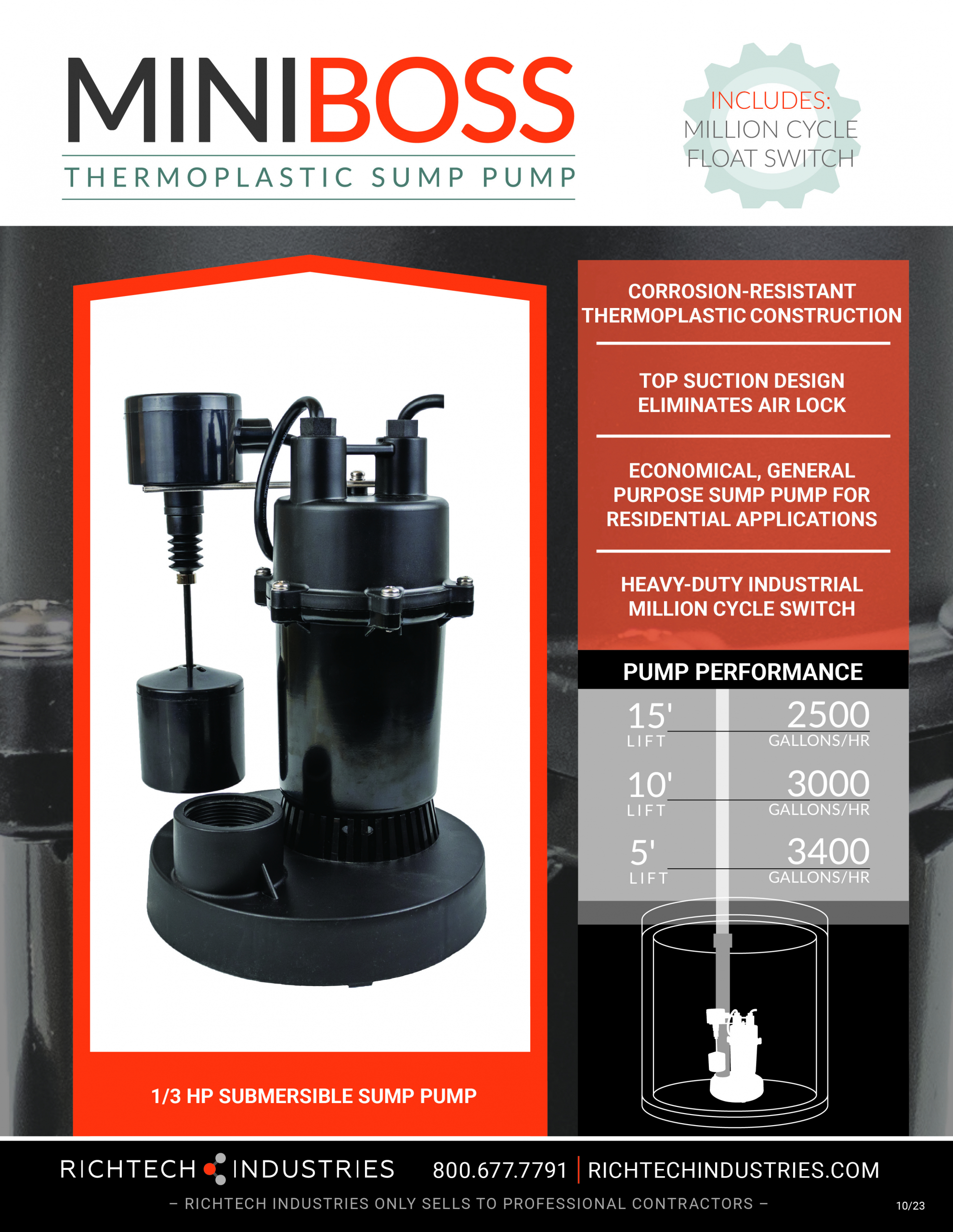 MiniBoss Thermoplastic 1/3 HP Sump Pump